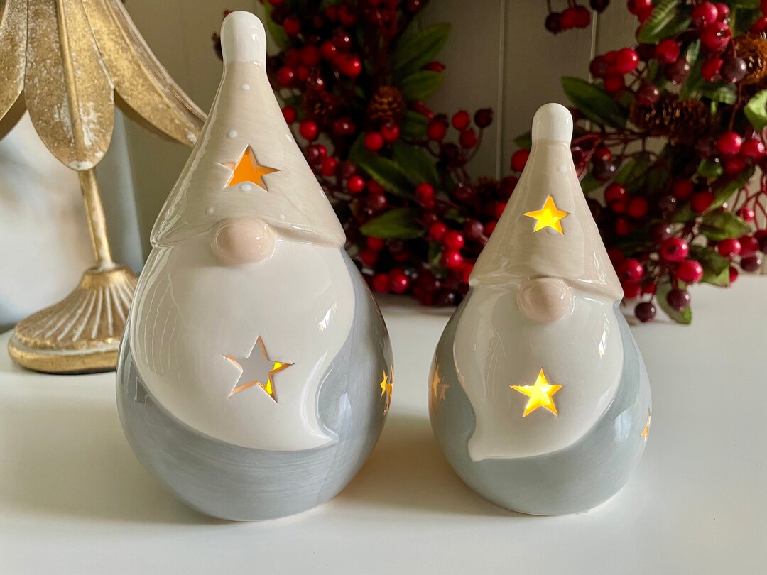 Ceramic Light up Santa Gonk Ornaments With Cutout Stars - Etsy UK