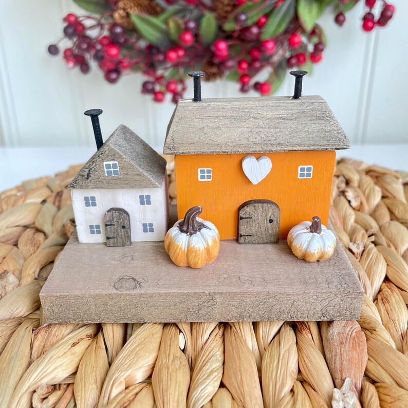 Wooden Autumn Pumpkin House Block - Etsy