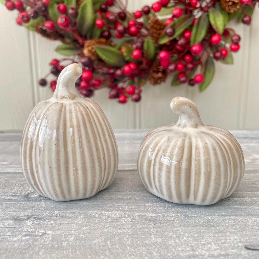 Set of Two Mini Ceramic Glazed Autumn Pumpkin Ornaments - Etsy