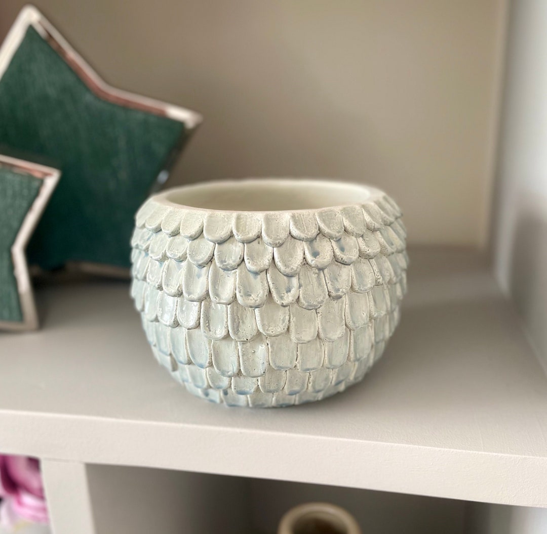Indoor Plant Pot | Textured Scallop Glazed Green Grey Plant Pot - Etsy