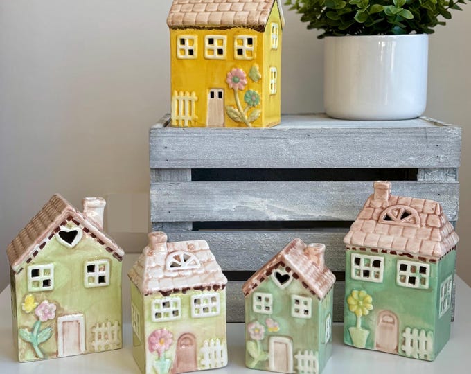 LED Ceramic Spring Cottage House Ornaments - Etsy