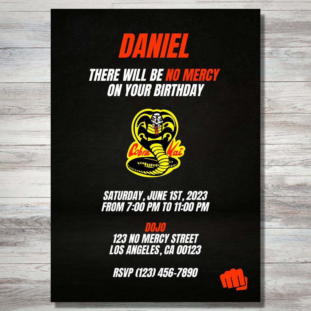 Editable COBRA KAI Invitation, Birthday Party Invitation, Children ...