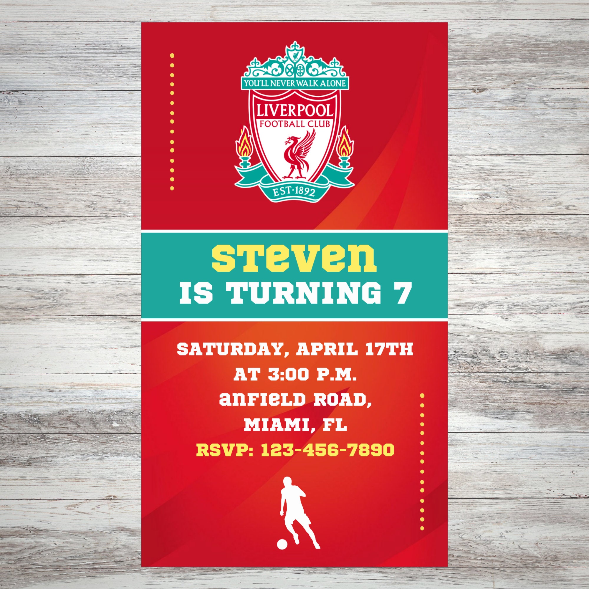 Editable Liverpool FC Invitation Soccer Birthday Party Liverpool EPL ...