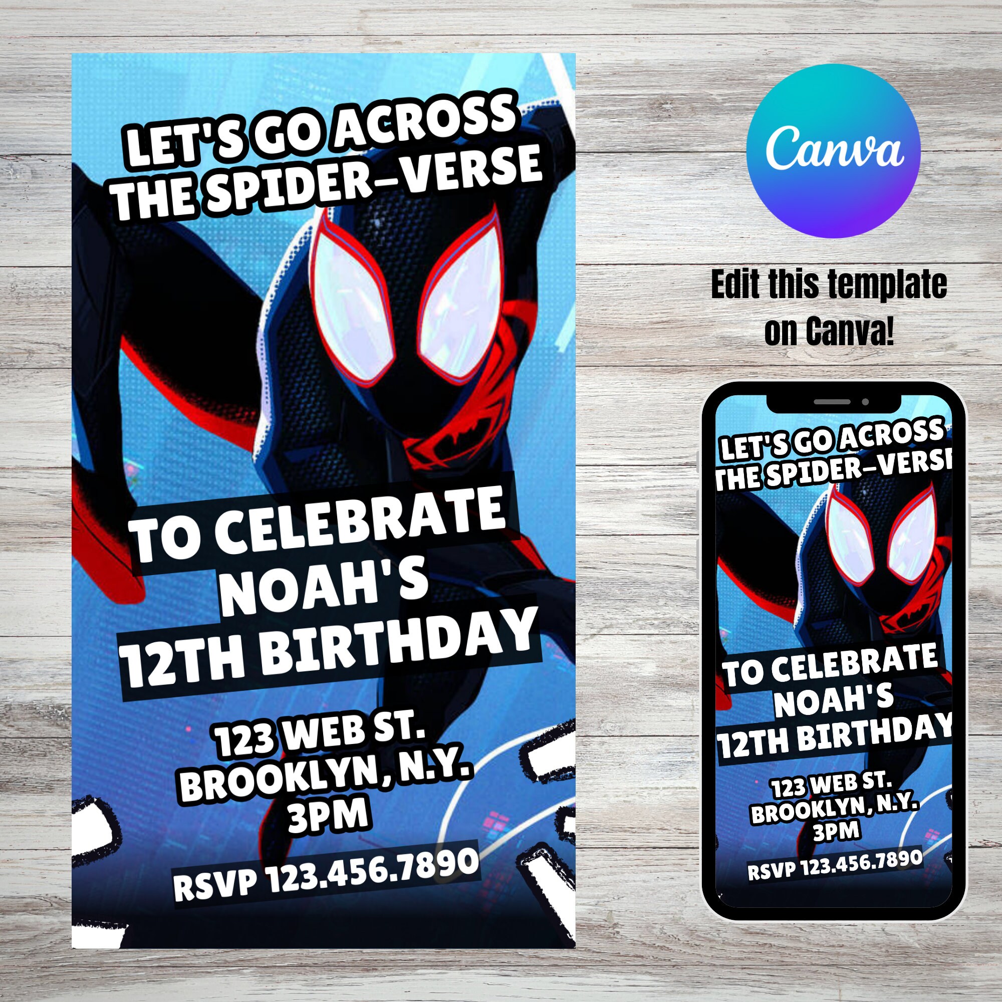 SPIDER-MAN Birthday Invitation, Across the Spider-verse Invitation, Boy ...