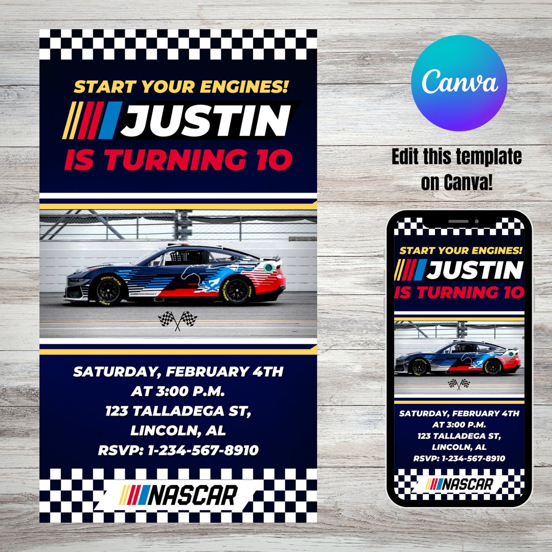 NASCAR Invitation, Birthday Invitation, Racing Car Birthday, Template ...