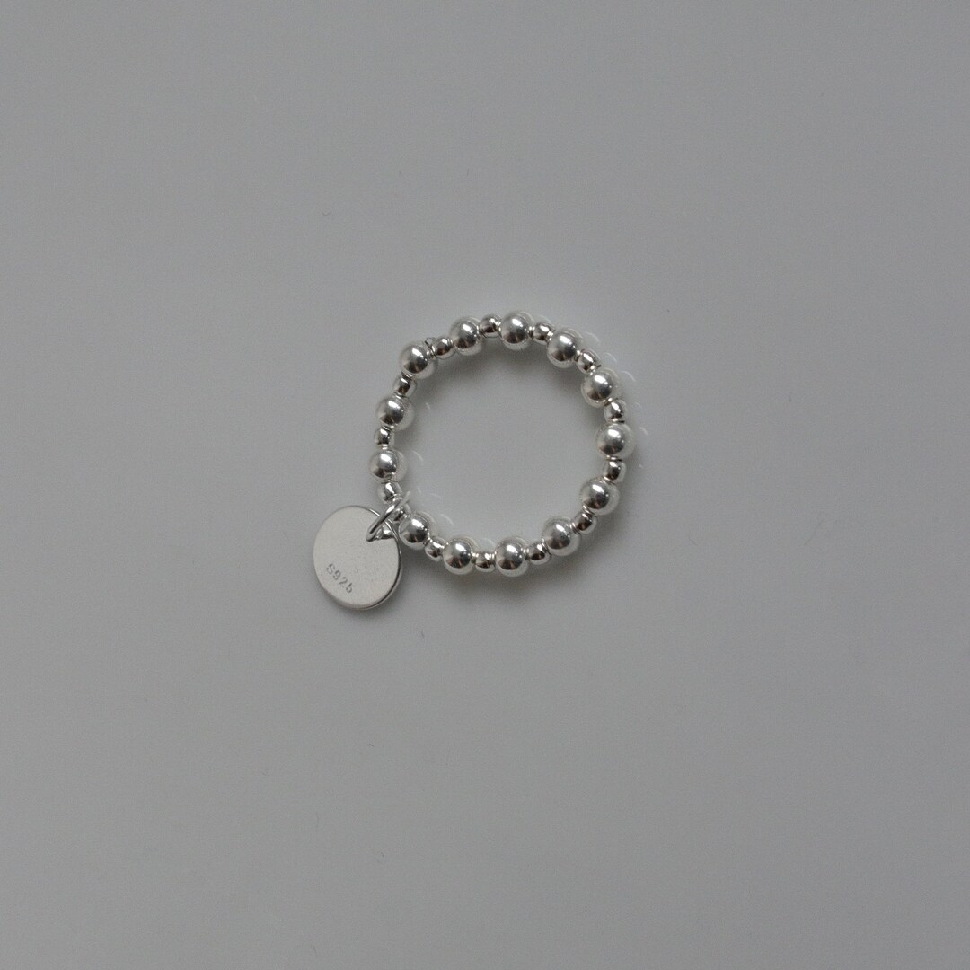 Coin Dangle Ring, Sterling Silver Beaded Ring, Stretch Stackable Ring ...