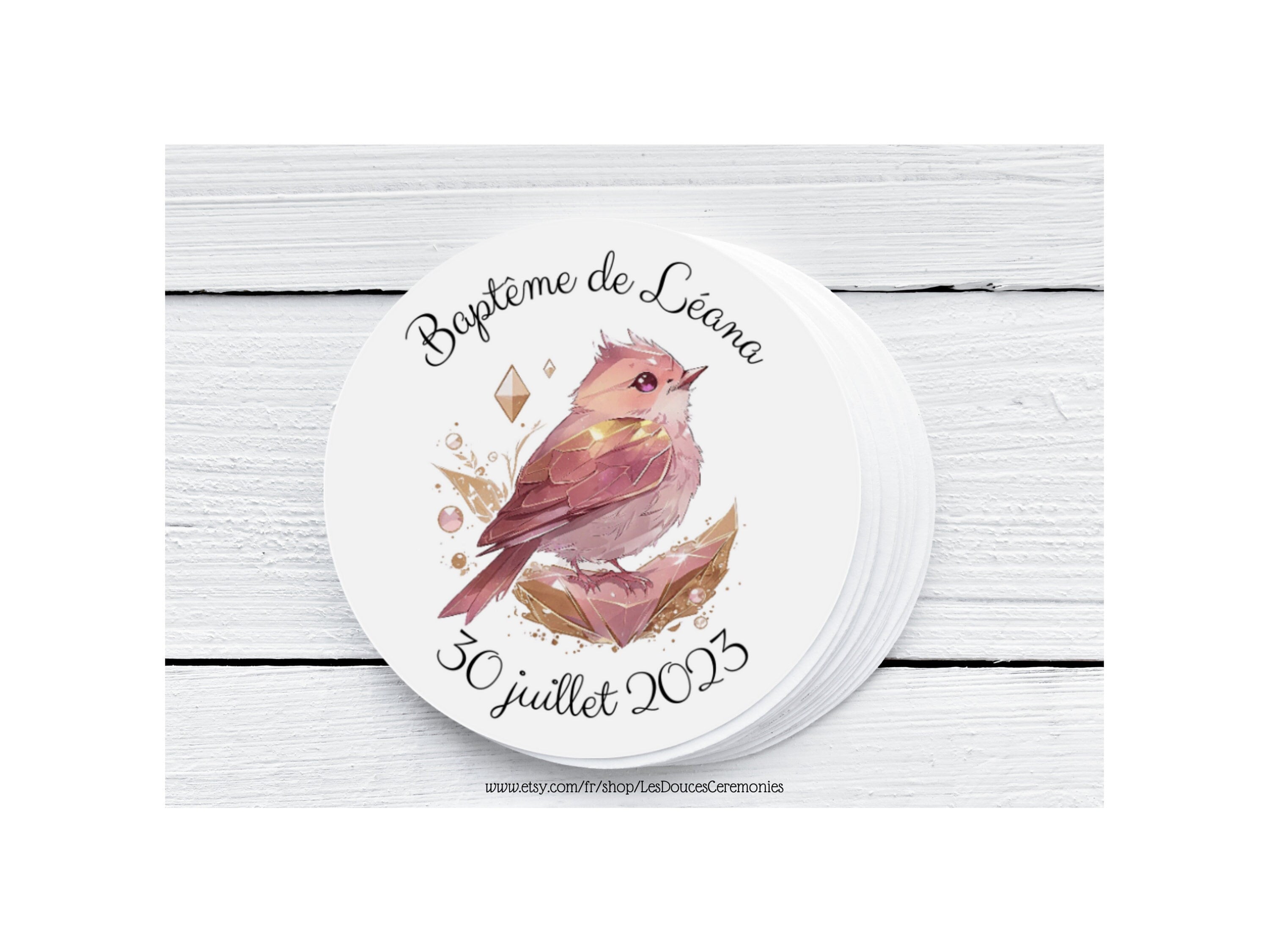 10 Personalized Round Baptism Labels, Personalized Baptism Label, Girl ...
