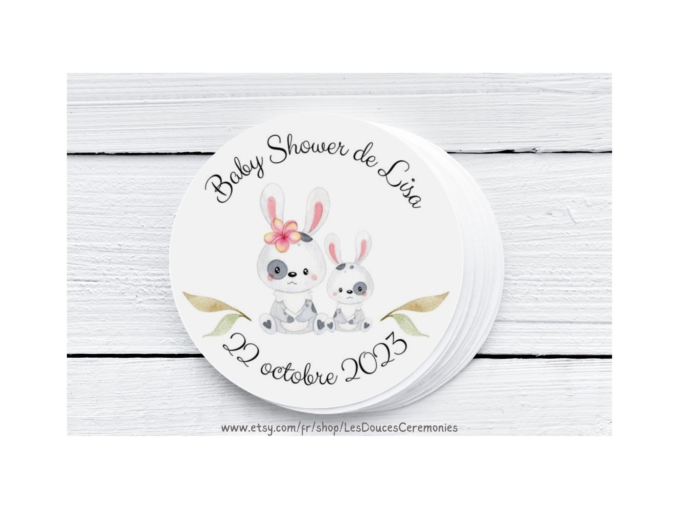 10 Personalized Round Baby Shower Labels, Mom and Baby Rabbit Labels ...