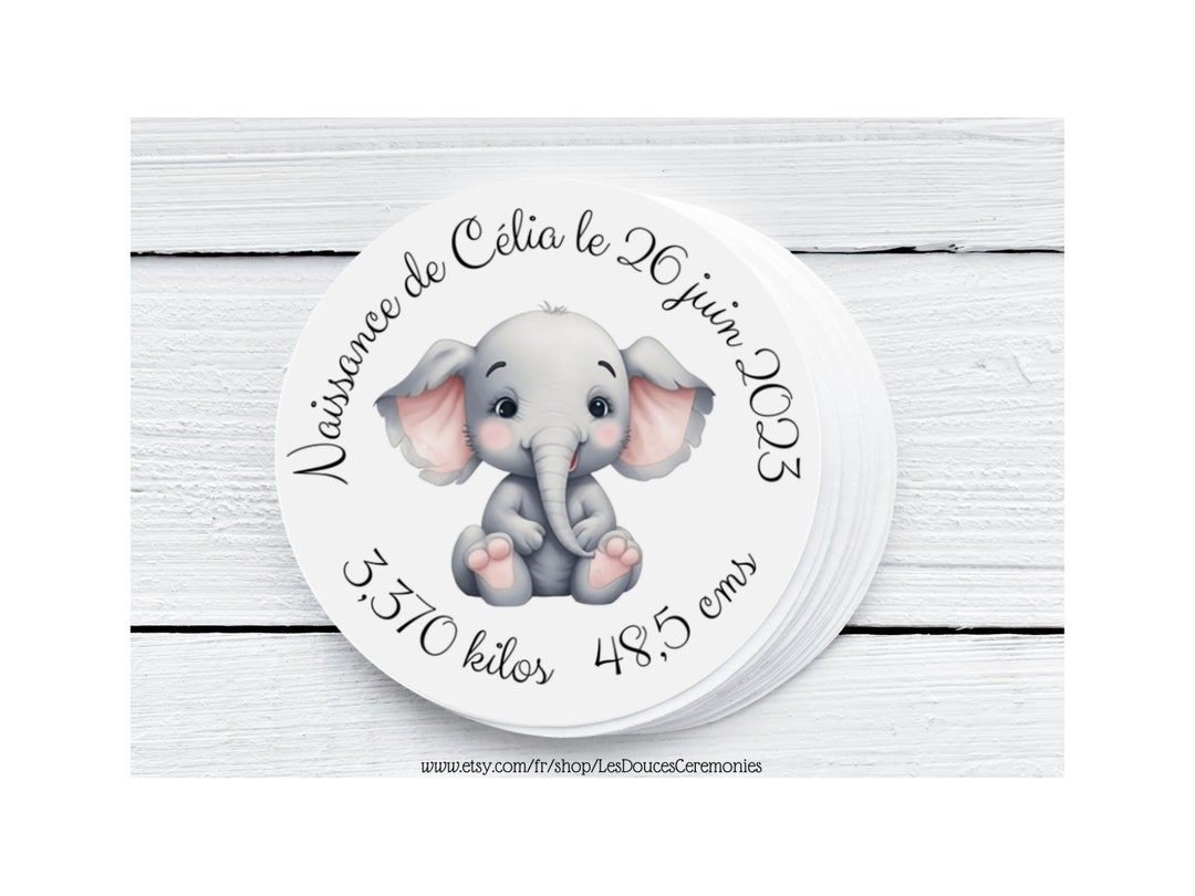 10 Personalized Round Animal Labels for Baptism, Birth, Child's Party ...