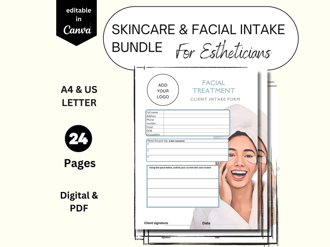 Editable Skin Care Esthetician Facial Intake Forms Bundle for Skin ...