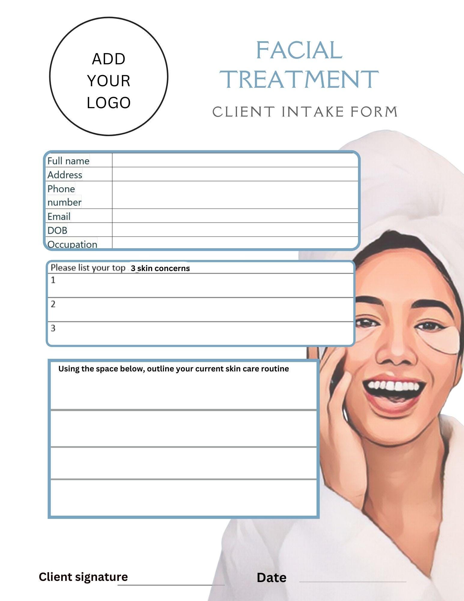 Editable Skin Care Esthetician Facial Intake Forms Bundle for Skin ...