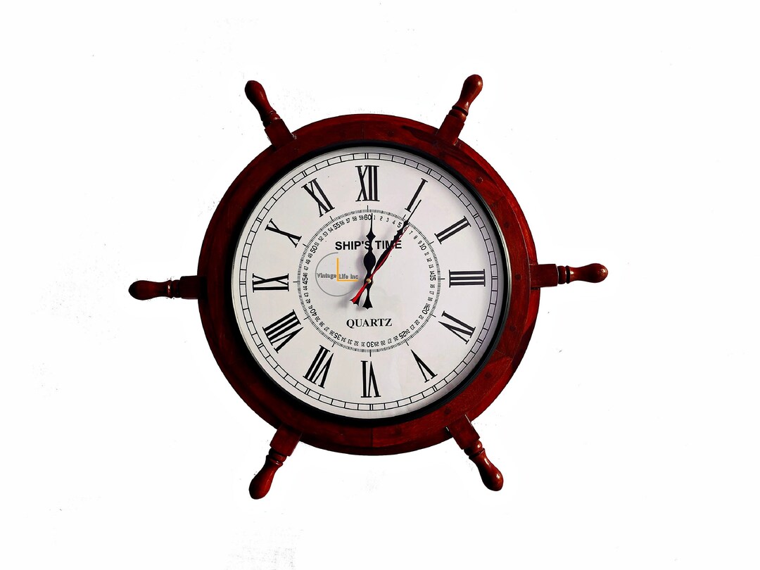 Handcrafted Wooden Ship Wheel Wall Clock for Home and Office Decor ...