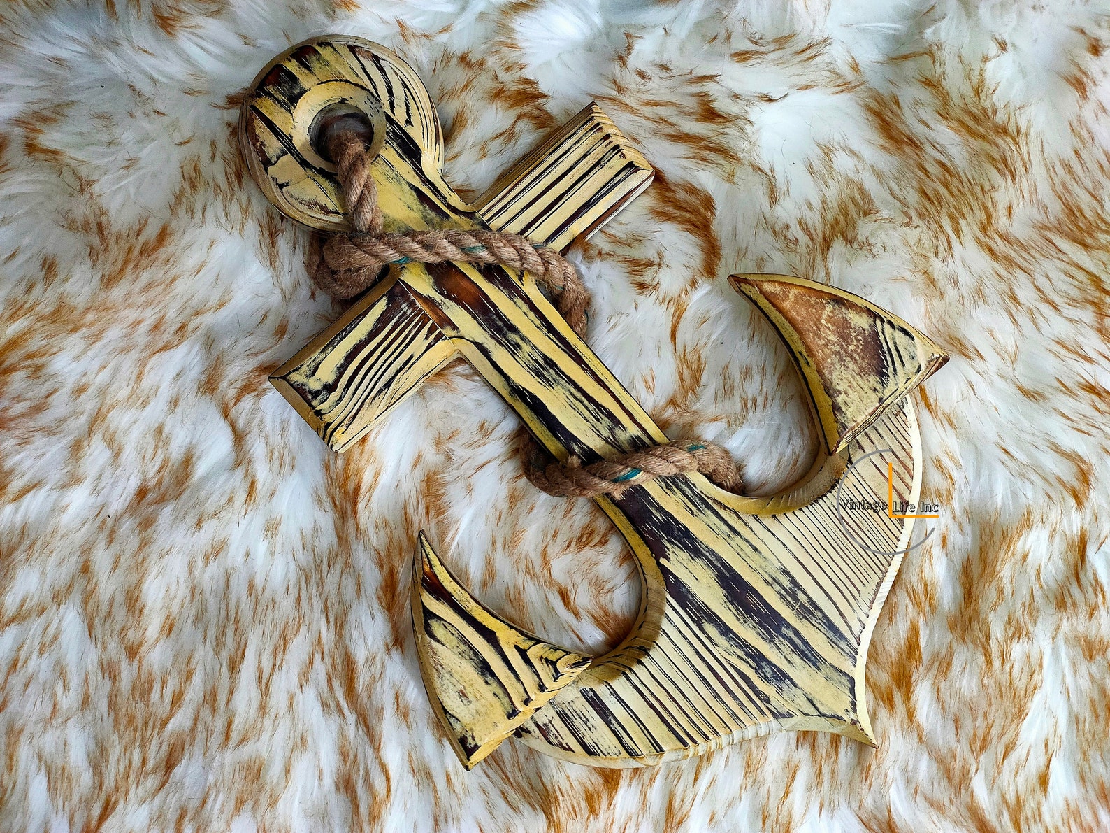 Nautical Wooden Beige Anchor With Rope Wall Hanging Decor - Etsy