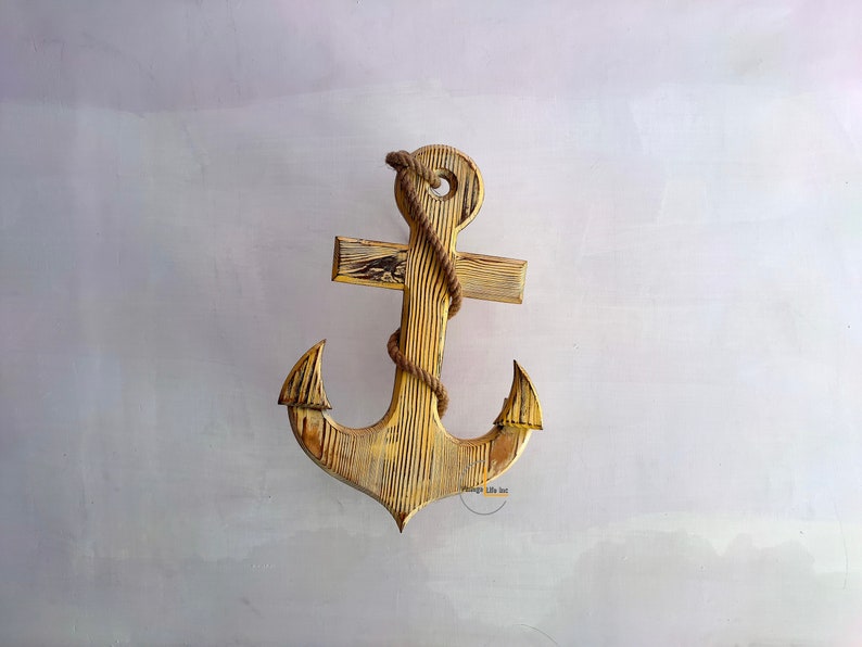 Nautical Wooden Beige Anchor With Rope Wall Hanging Decor - Etsy