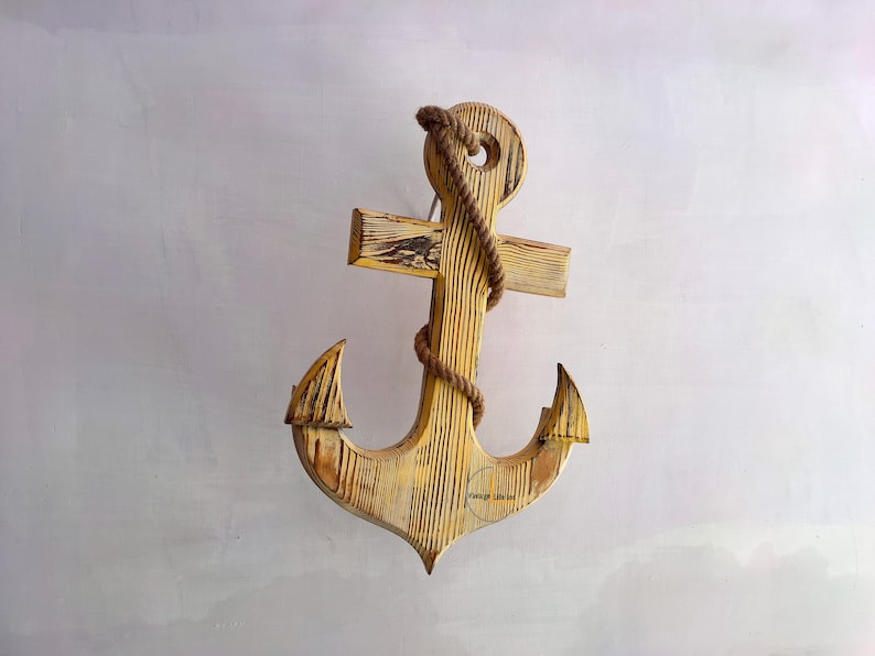 Nautical Wooden Beige Anchor With Rope Wall Hanging Decor - Etsy