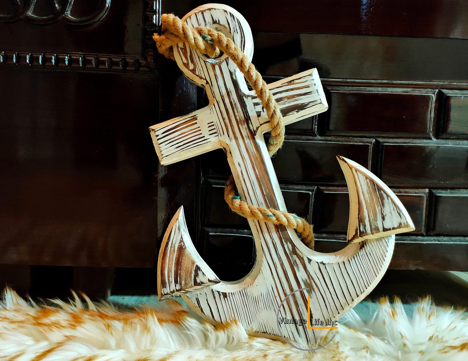 Nautical Wooden White Anchor with Rope Wall Hanging Decor | Etsy