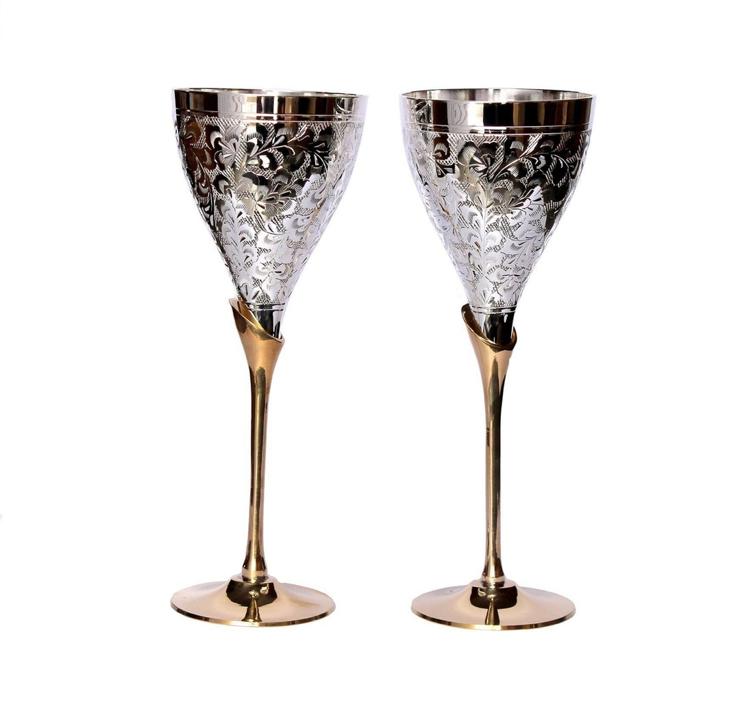 Set of Wine Goblets Brass Glass Silver Plated Goblet Glass - Etsy