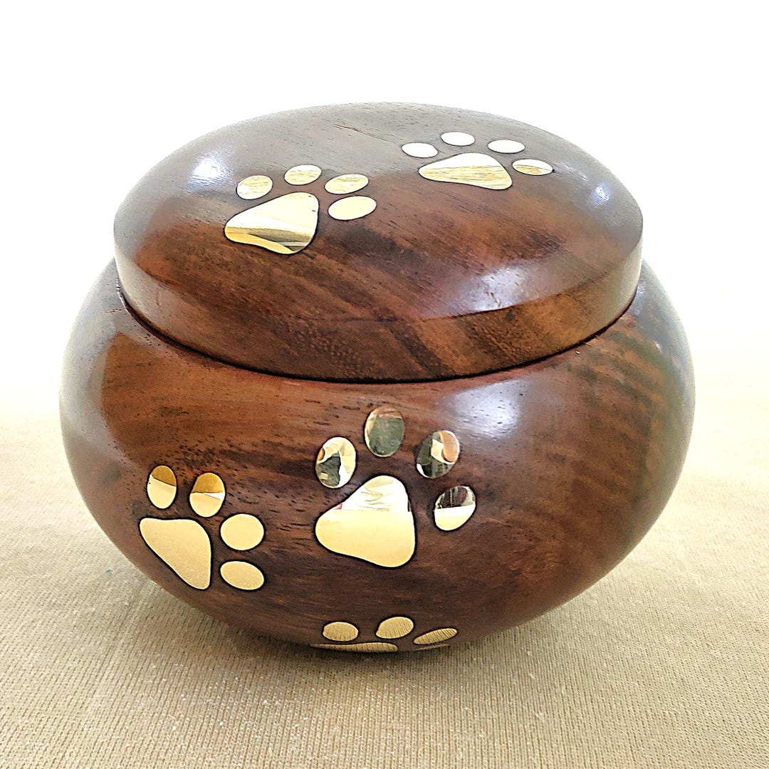 Wooden Pet Cremation Urn - Oval Memorial Box With Paw Print Design for ...