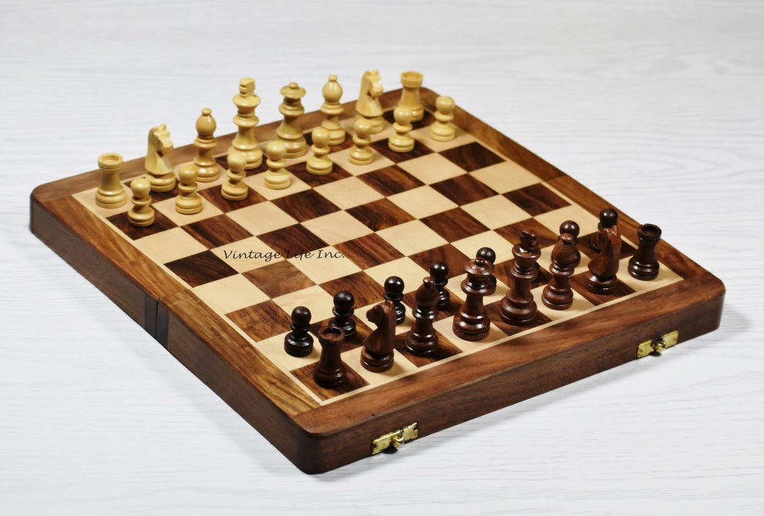 Folding Wooden Magnetic Chess Set: Travel Board With Storage (12 Inches ...