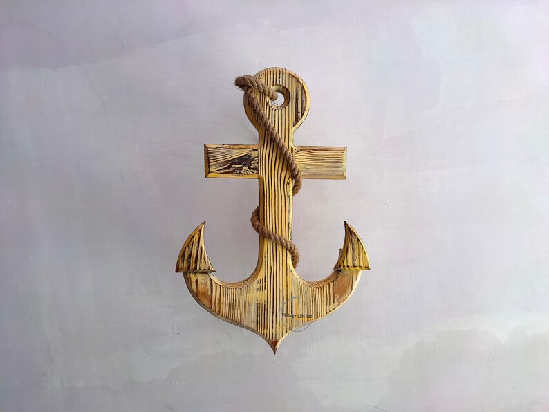 Nautical Wooden Beige Anchor With Rope Wall Hanging Decor - Etsy
