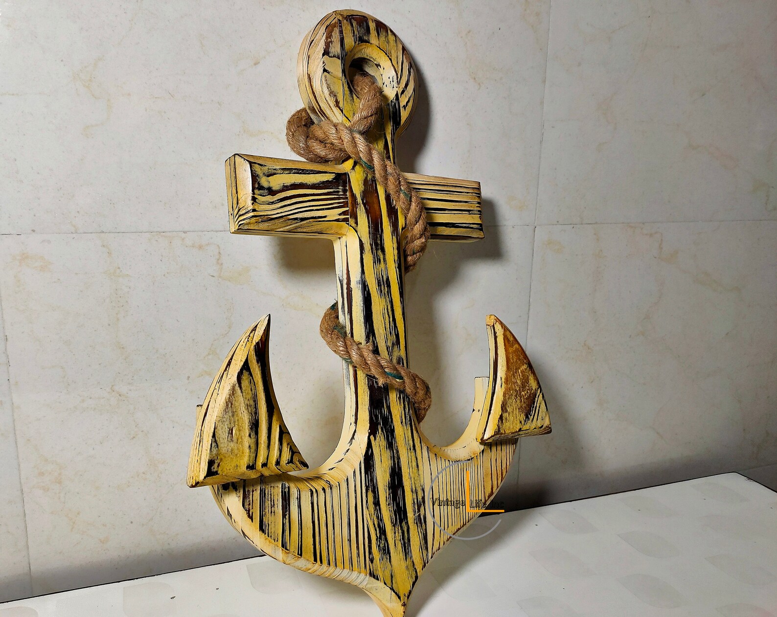 Nautical Wooden Beige Anchor With Rope Wall Hanging Decor - Etsy