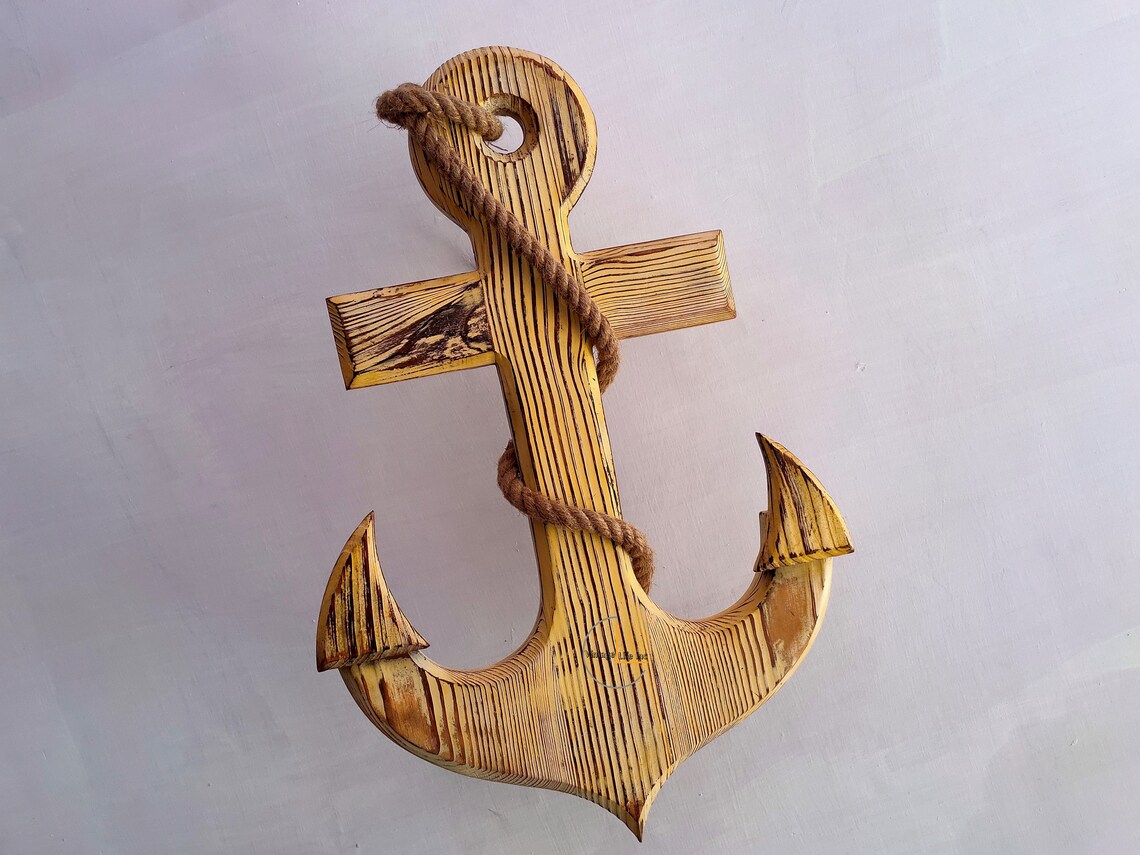 Nautical Wooden Beige Anchor With Rope Wall Hanging Decor - Etsy
