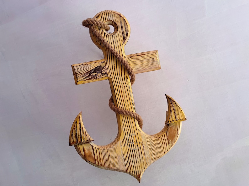 Nautical Wooden Beige Anchor With Rope Wall Hanging Decor - Etsy