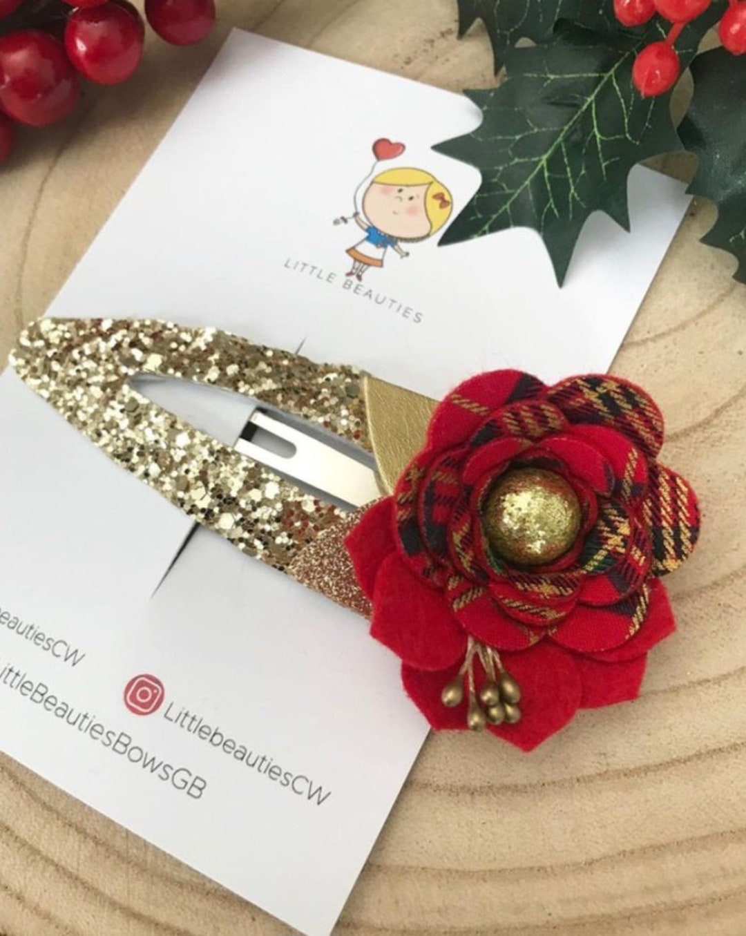 GIANT SNAP 4.5 Inches Clip Gold Glitter Tartan Flower - Etsy