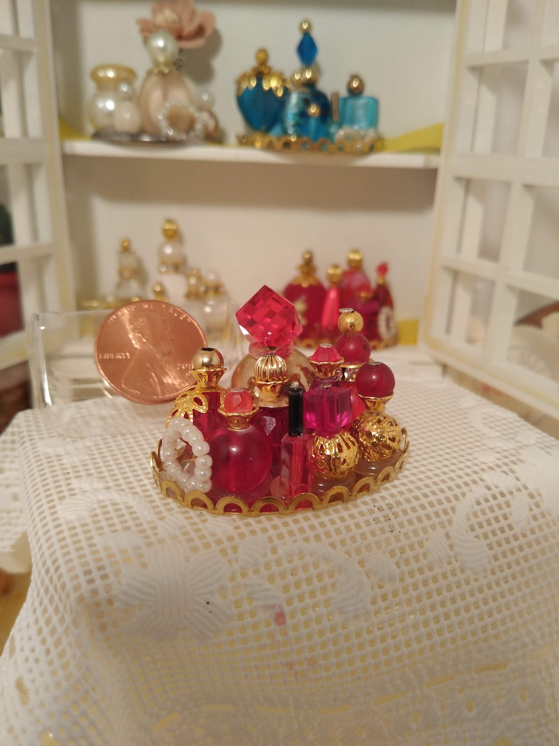 Miniature Gold and Red Vanity Tray Miniature Perfume Bottles | Etsy
