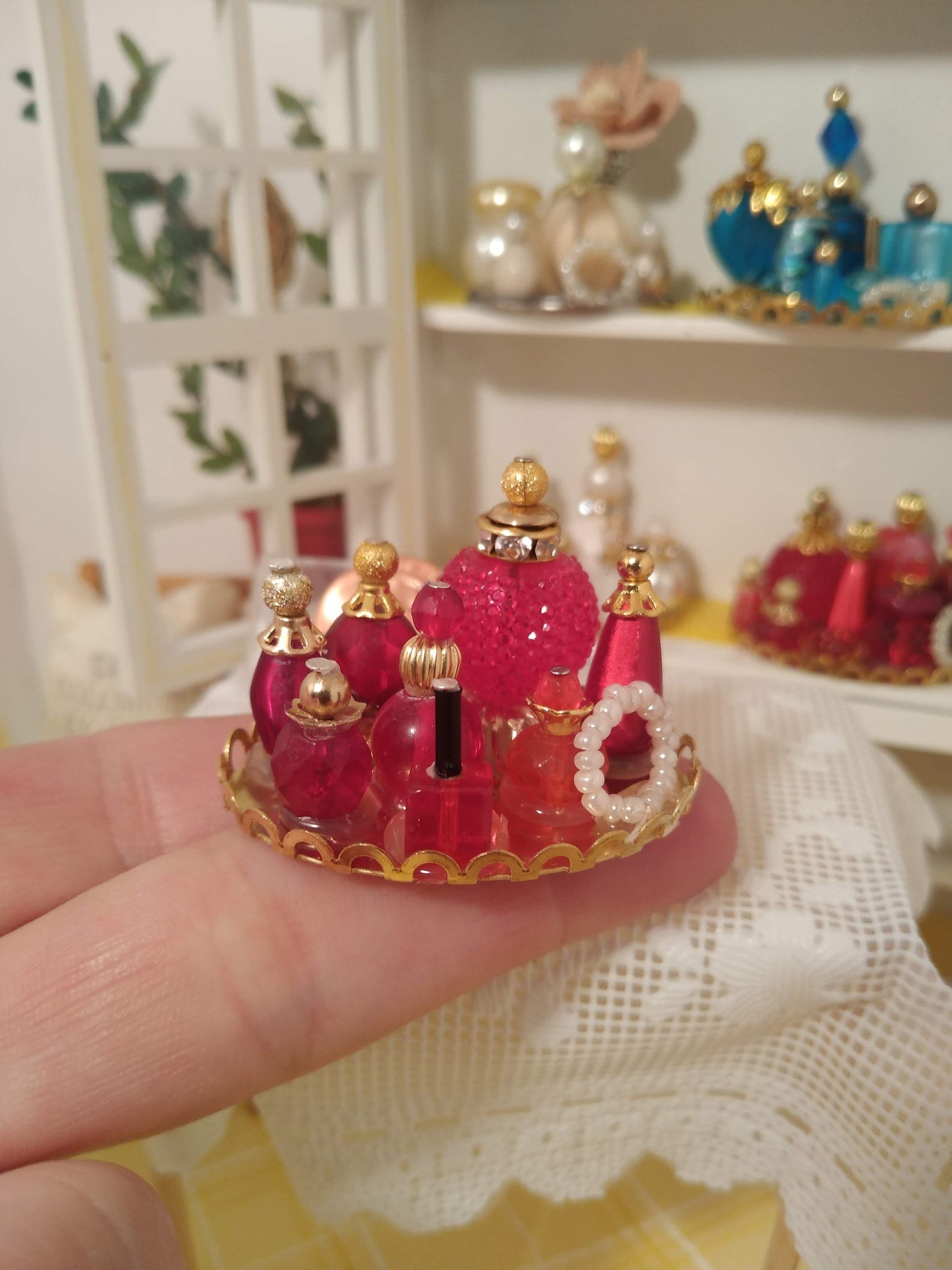 Miniature Gold and Red Vanity Tray Miniature Perfume Bottles | Etsy