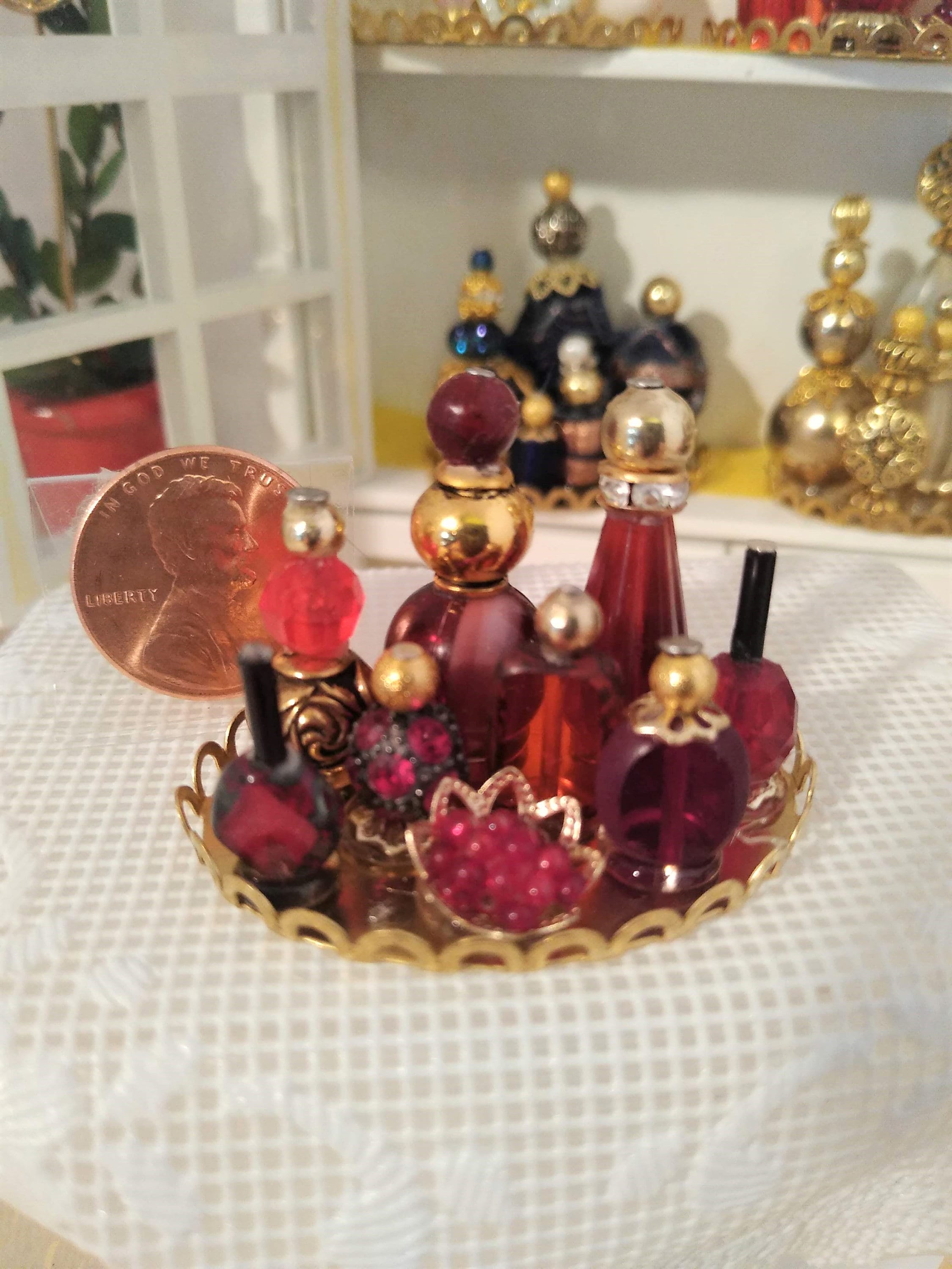 Miniature Gold and Red Vanity Tray Miniature Perfume Bottles | Etsy