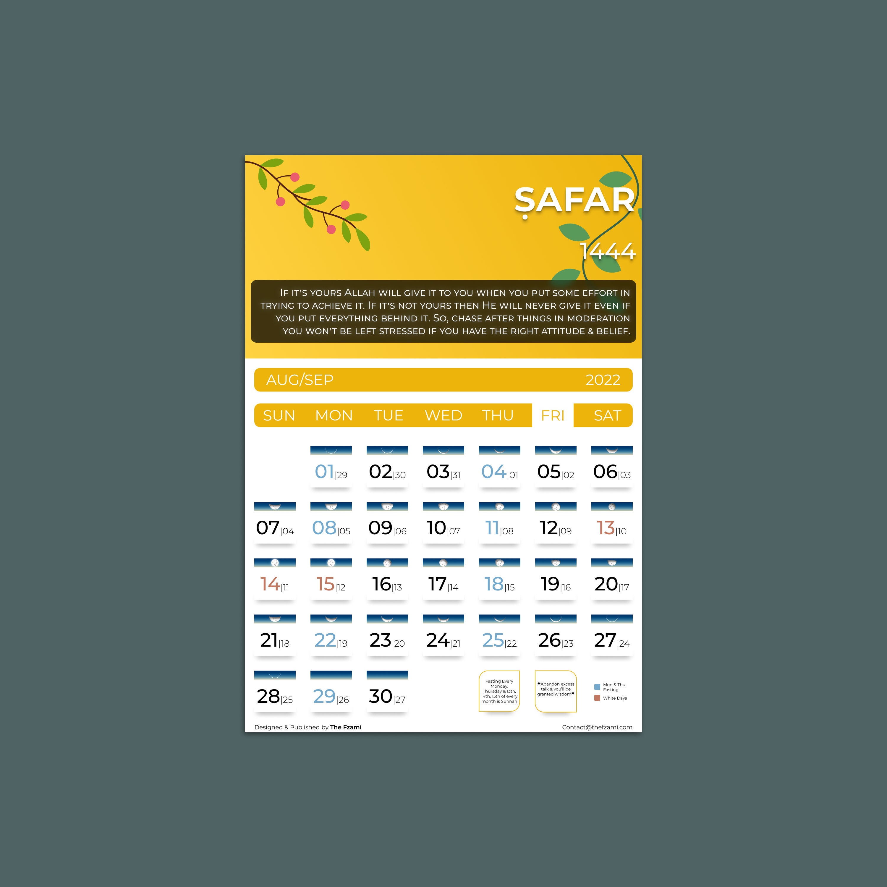 Hijri Calendar for the Year 1444 & Gregorian for the Year - Etsy