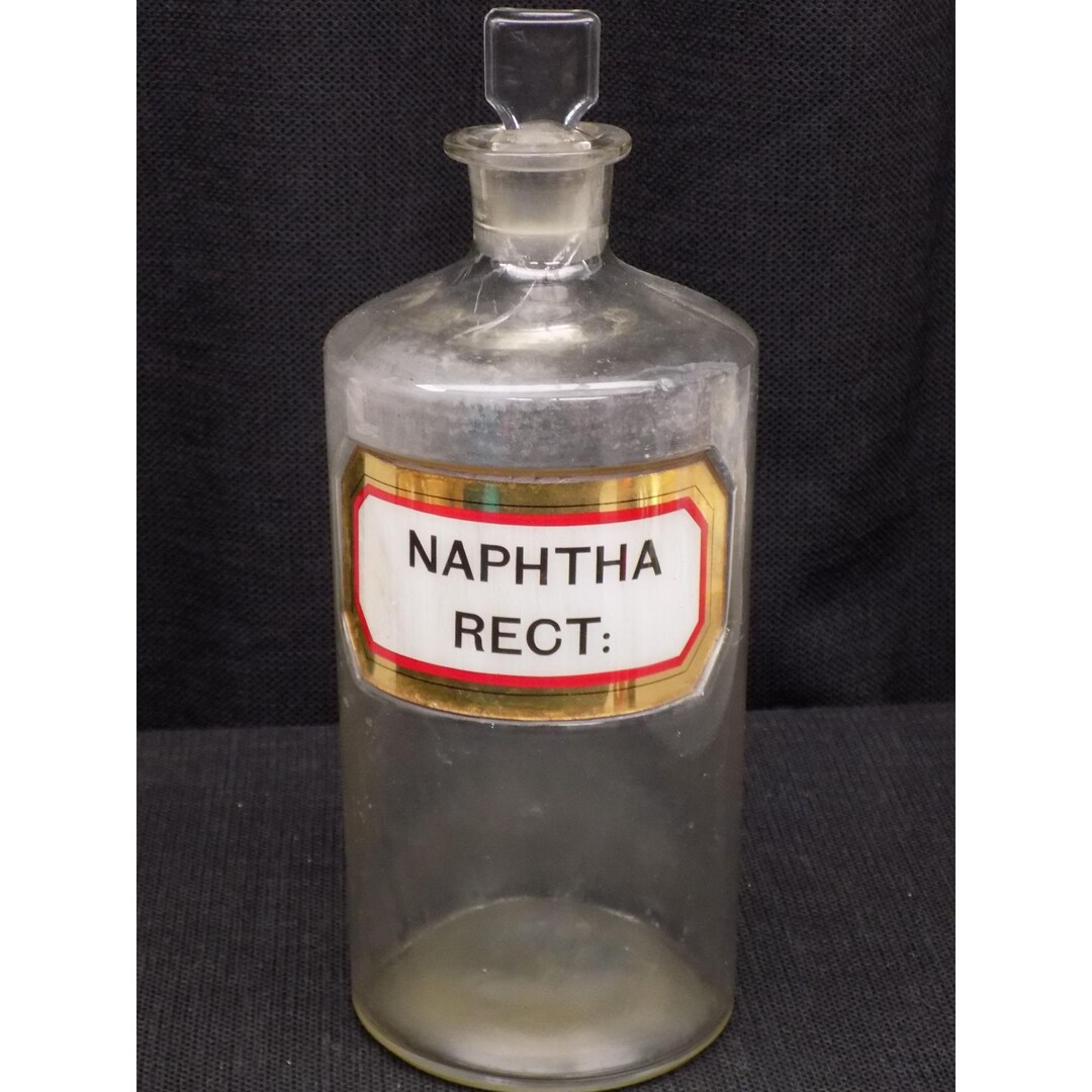 Antique Apothecary Naphtha Rect. Jar Large LUG Label Under Glass C.1900 ...