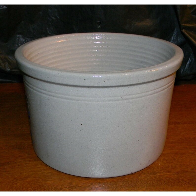 Handmade Salt Glazed Stoneware Crock W/applied Blue Apples in Basket ...