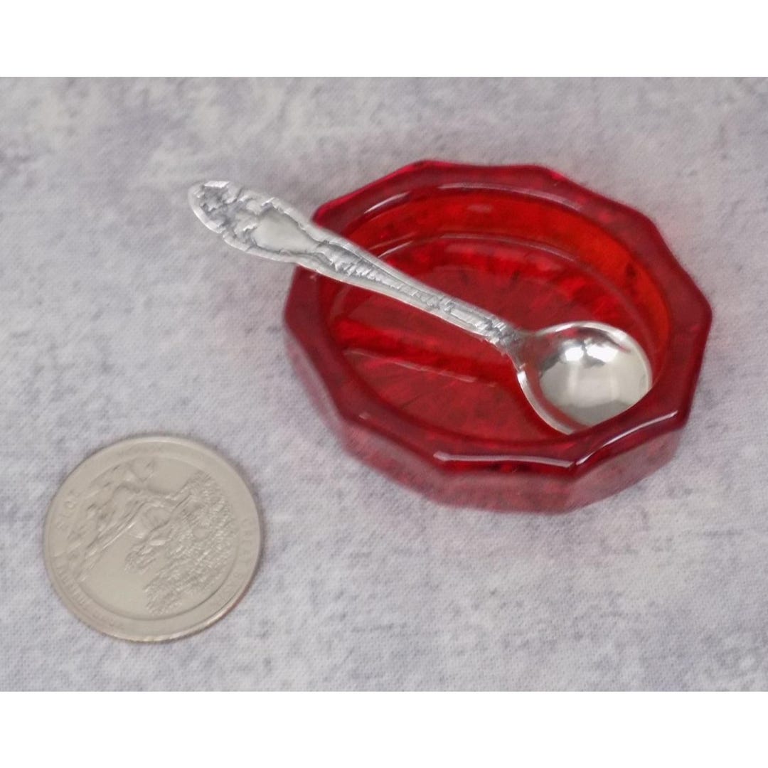 Ruby Red Glass Open Salt Cellar With Sterling Silver Spoon - Etsy