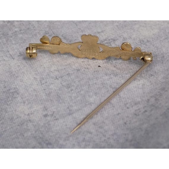 Irish Claddagh 9K Gold Pin Brooch Tie Bar Vintage - Gem