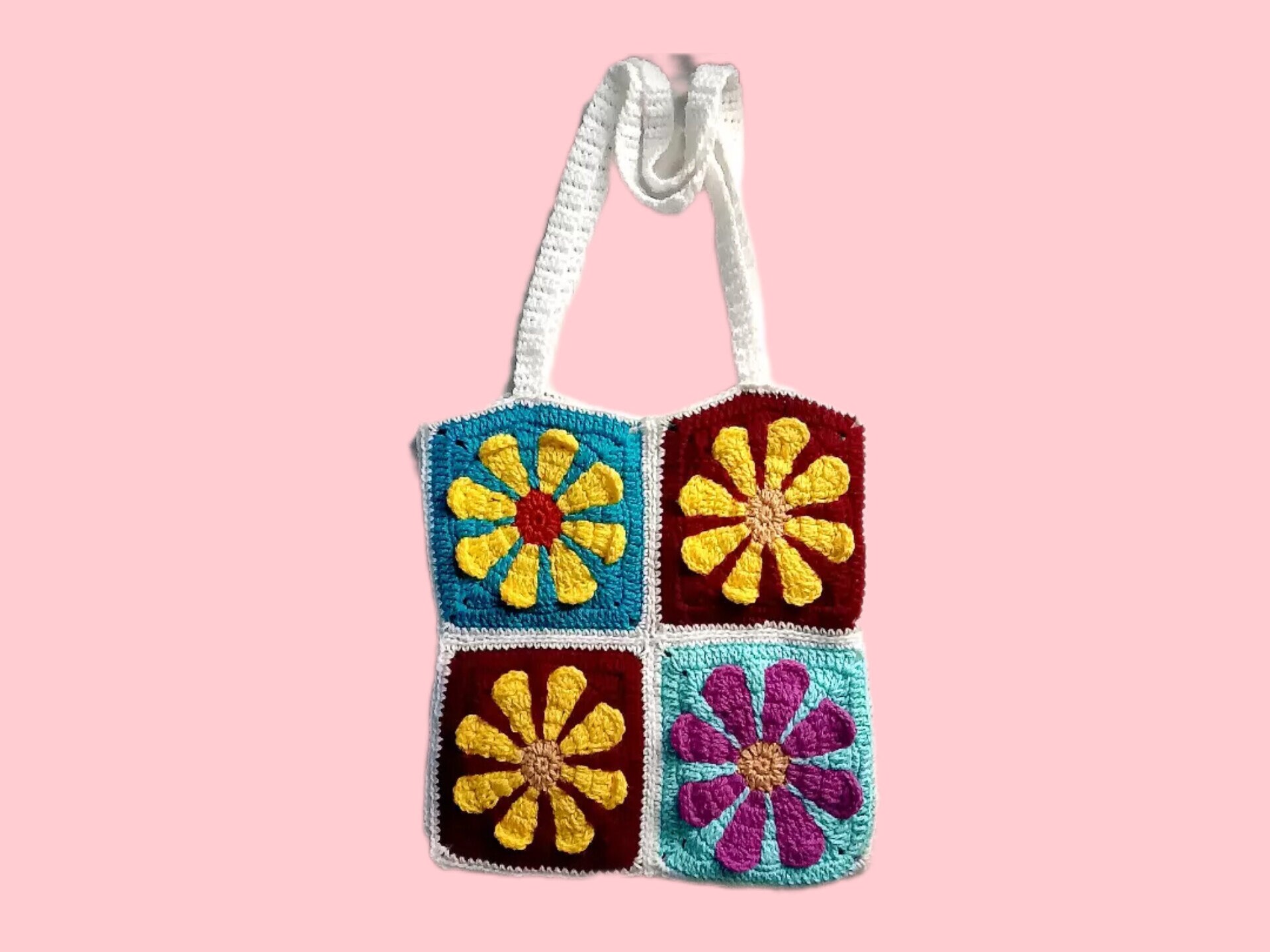 Retro Daisy Granny Square Crochet Tote Bag Pattern, Square Bag, Daisy ...