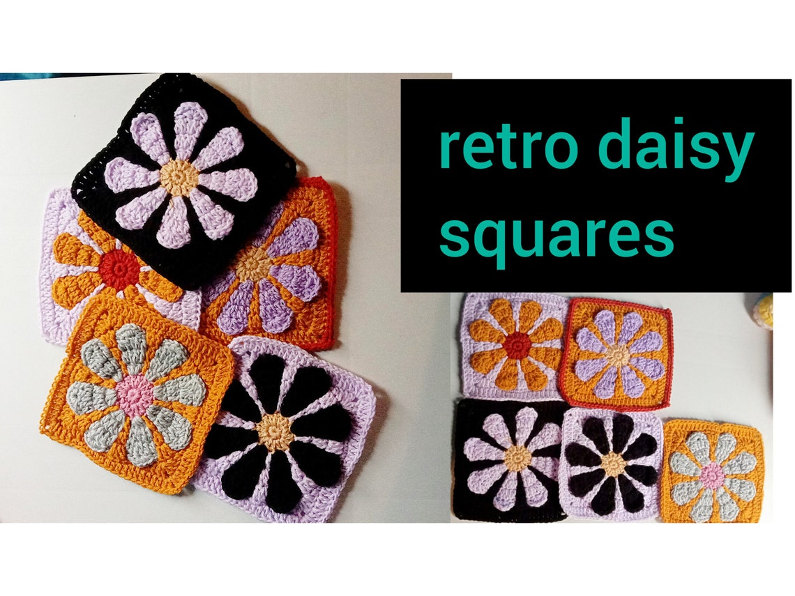 Retro Daisy Granny Square Crochet Pattern, Floral Granny Square, Flower ...