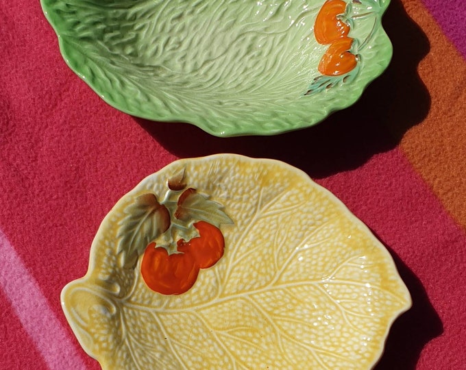 2 Cabbage Ware Dishes, Green Beswick and Yellow Fielding, With Cherries ...