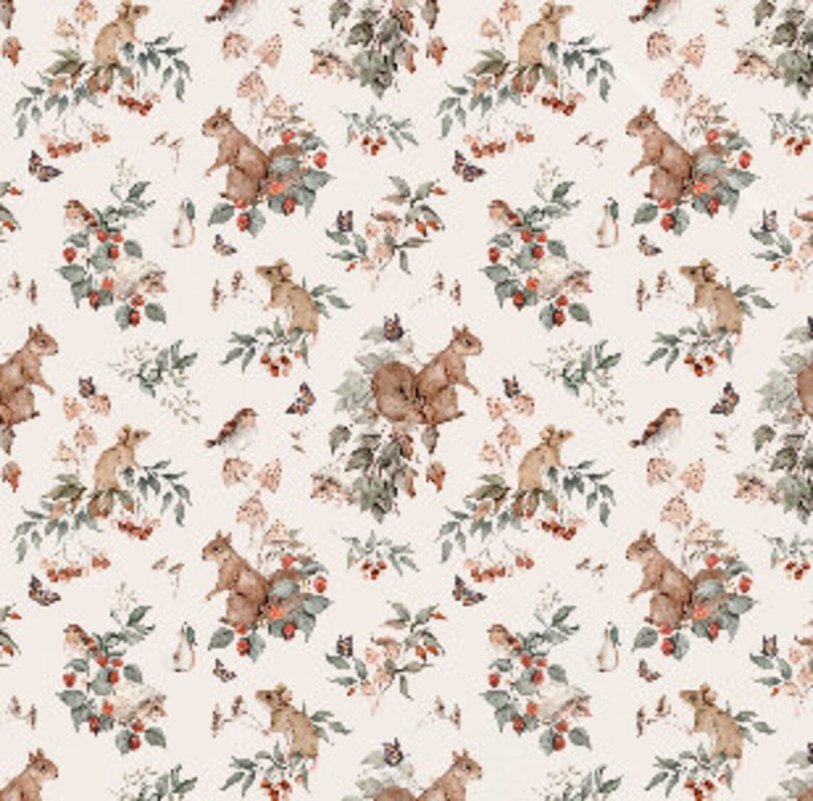 Cotton Cotton Fabric + Spring Cute Forest Animals Squirrel Mouse ...