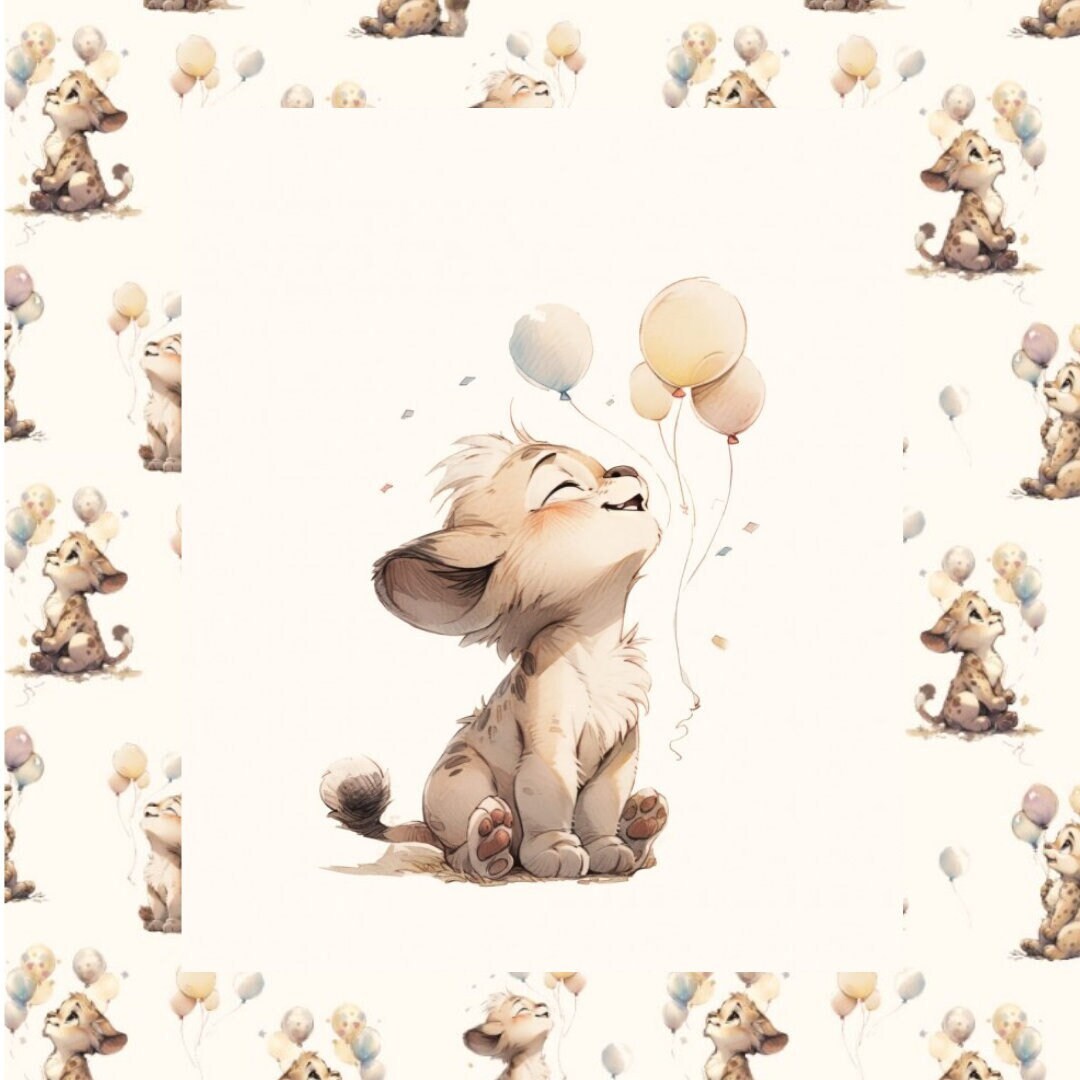 Stoff Panele Sweat French Terry Sommersweat süße Löwe mit Ballon 40x50 wahlweise Kombistoffe und ...