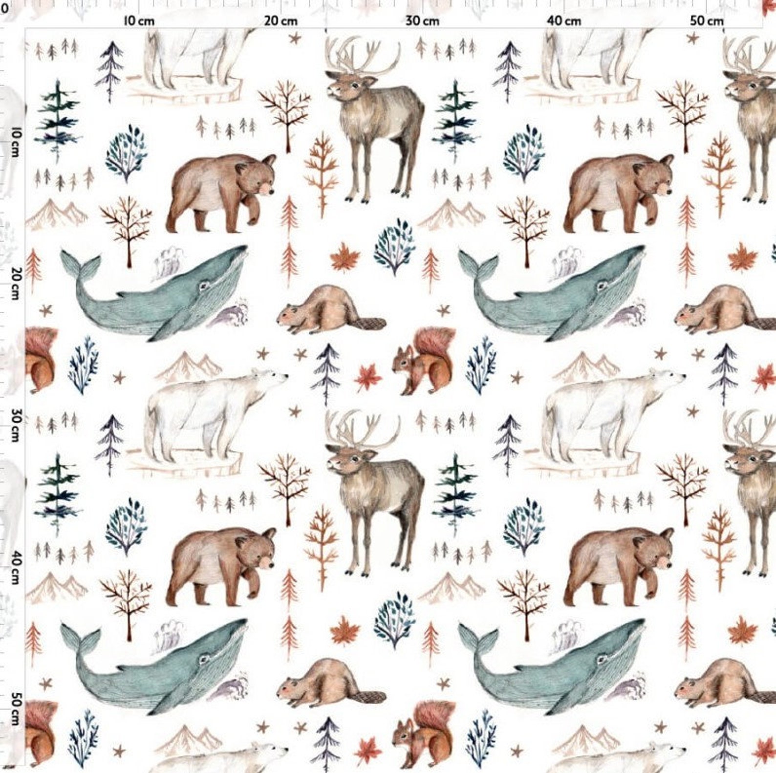 Stoff Premium Baumwolle Meterware Wildtiere Canada Eisbär Elch - Etsy.de