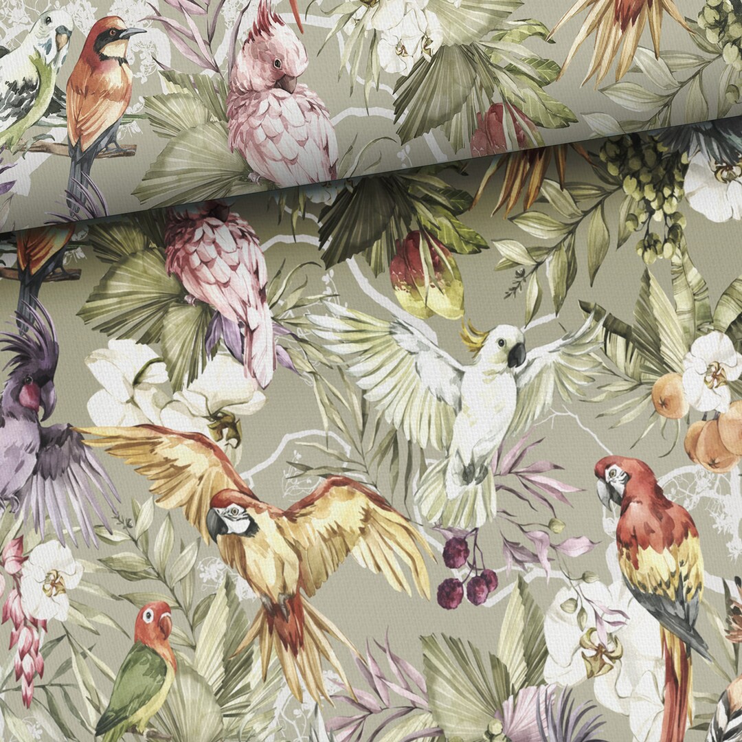 Sweat Fabric French Terry Sold by the Meter Parrots Birds 165 Cm Wide ...