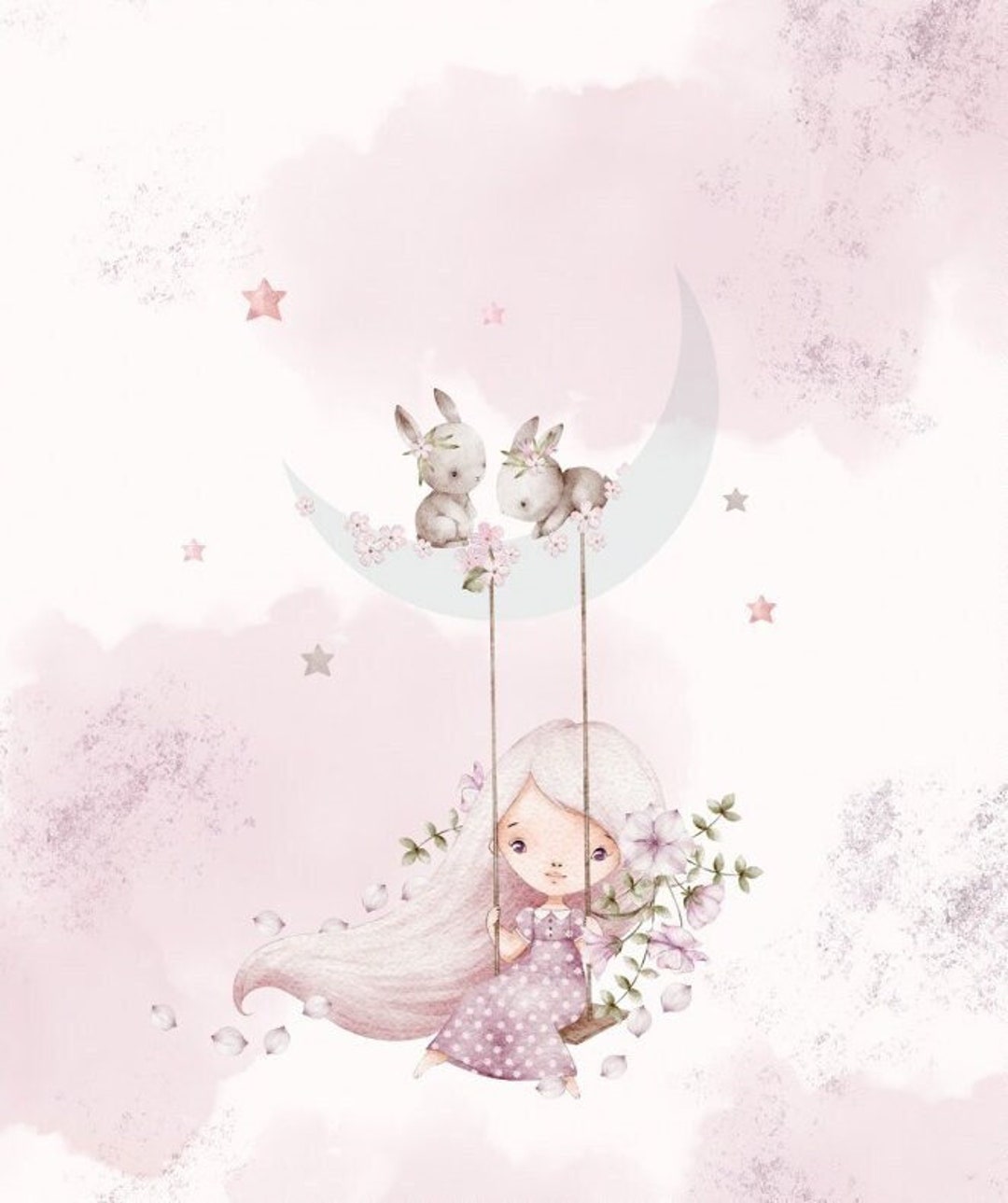 Fabric Panels Sweat French Terry Summer Sweat Girls Unicorn Rabbits 40 ...