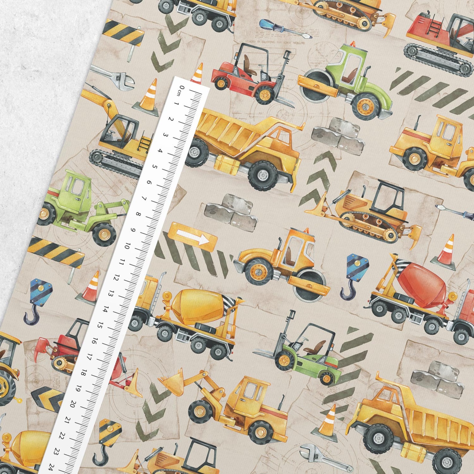 Fabric Cotton Poplin Construction Site Construction Vehicles Car ...