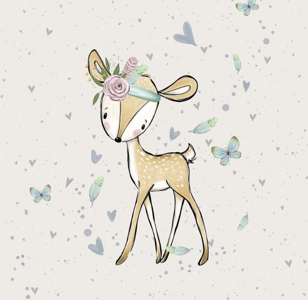 Stoff Panele Sweat French Terry Sommersweat süße Waldtiere Rehkitz 40 x 50cm - Etsy.de