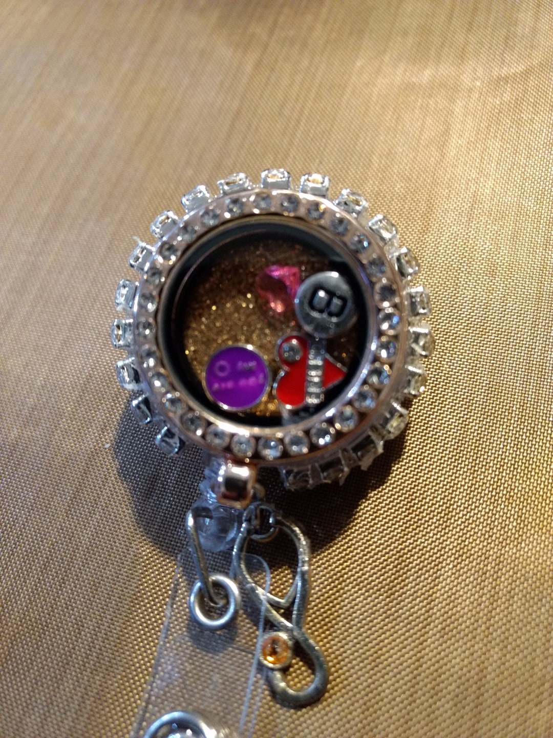 Pandora Style Floating Badge Rose With Gold Name Badge / Lanyard Holder ...