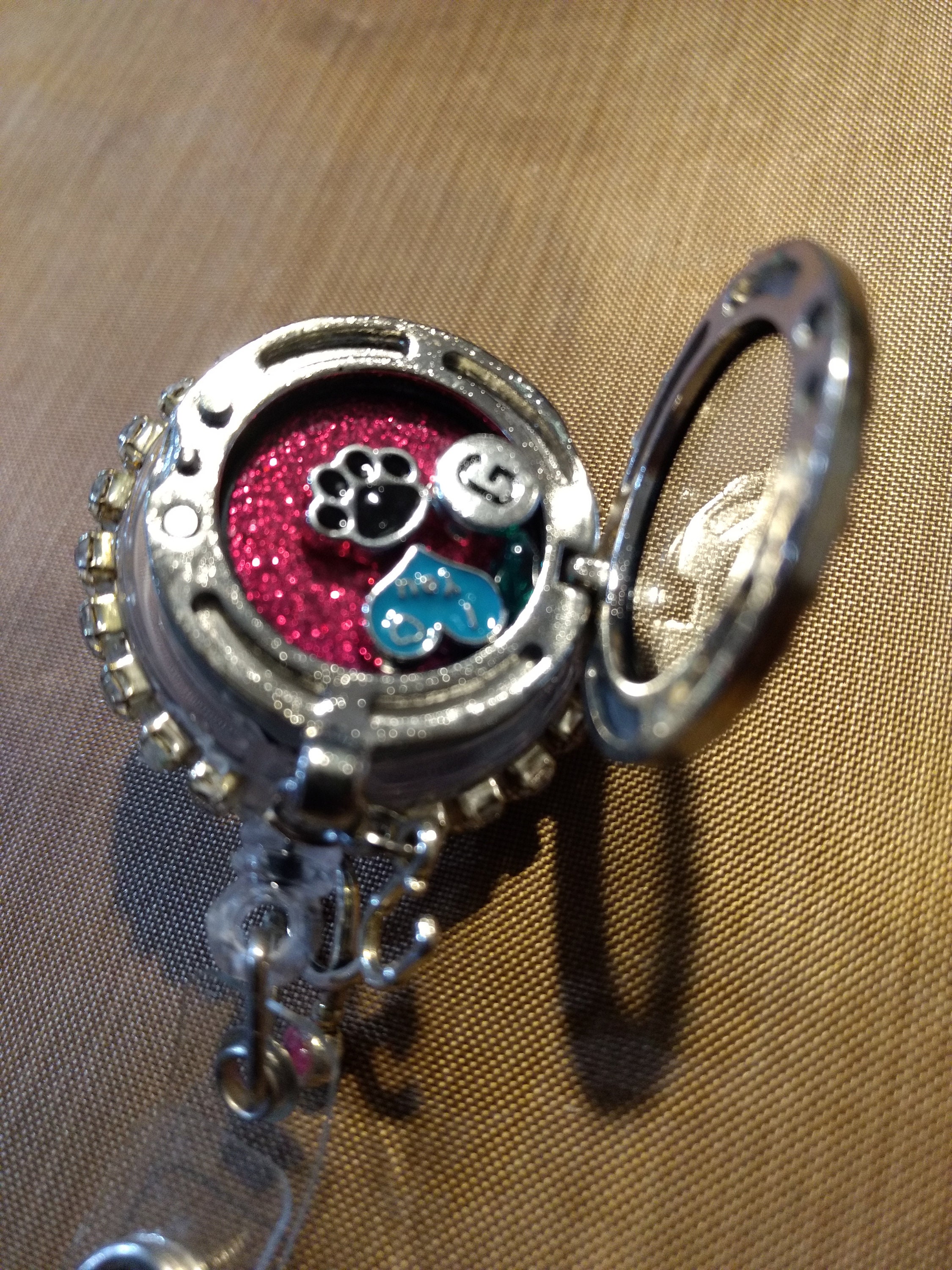 Pandora Style Floating Badge Silver With Pink Name Badge / | Etsy