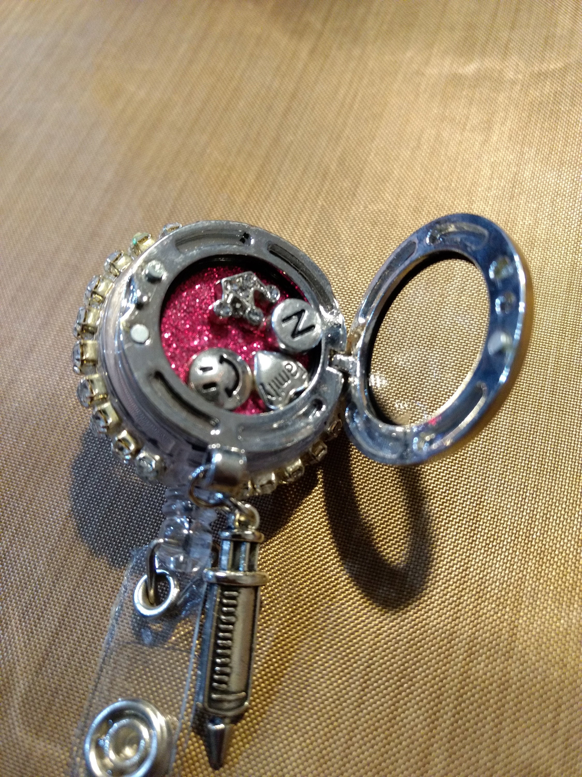 Pandora Style Floating Badge Silver With Pink Name Badge / | Etsy