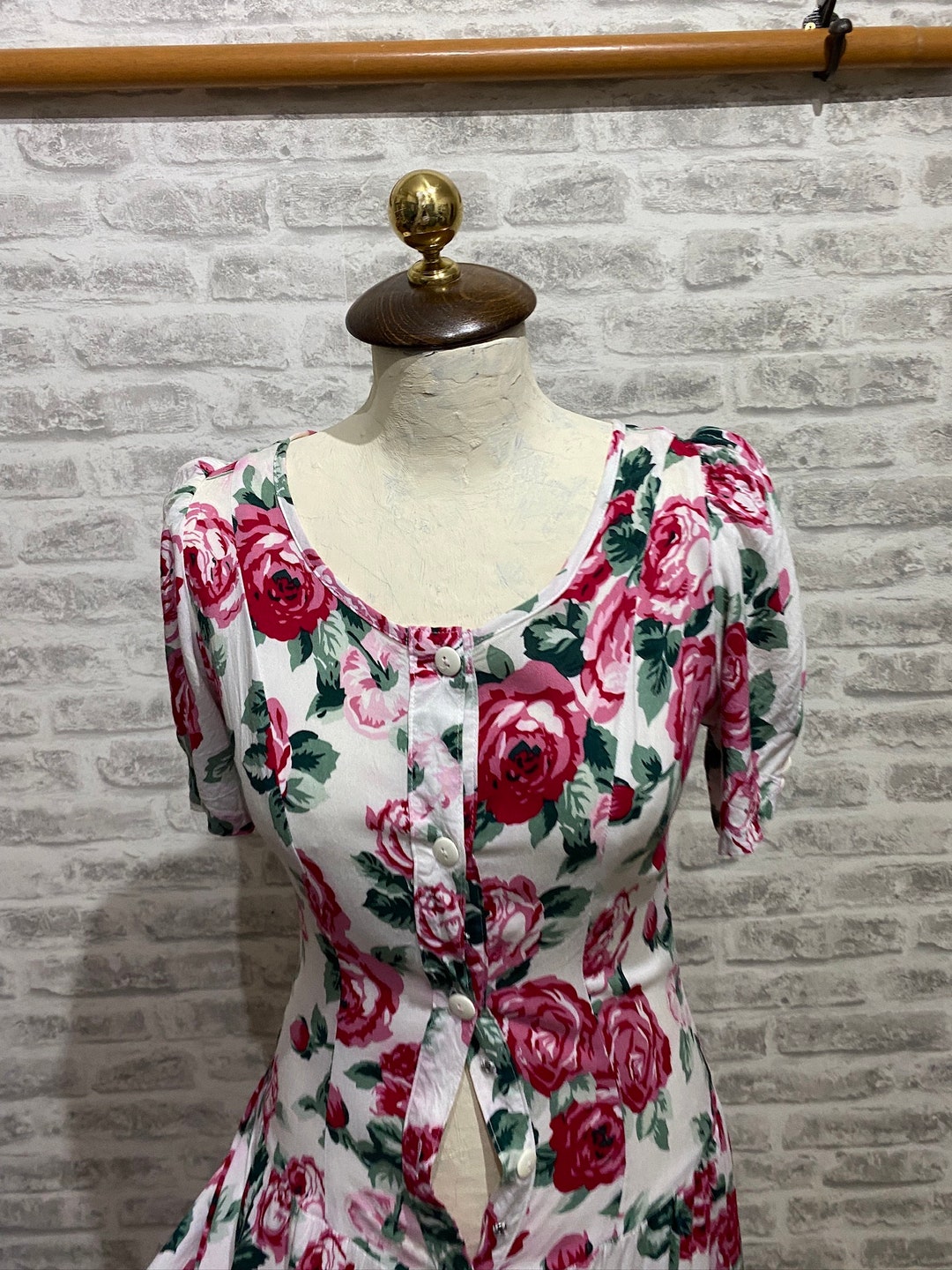 S937 Vintage Viscose Chintzy Tea Dress Romantic Size S/XS - Etsy